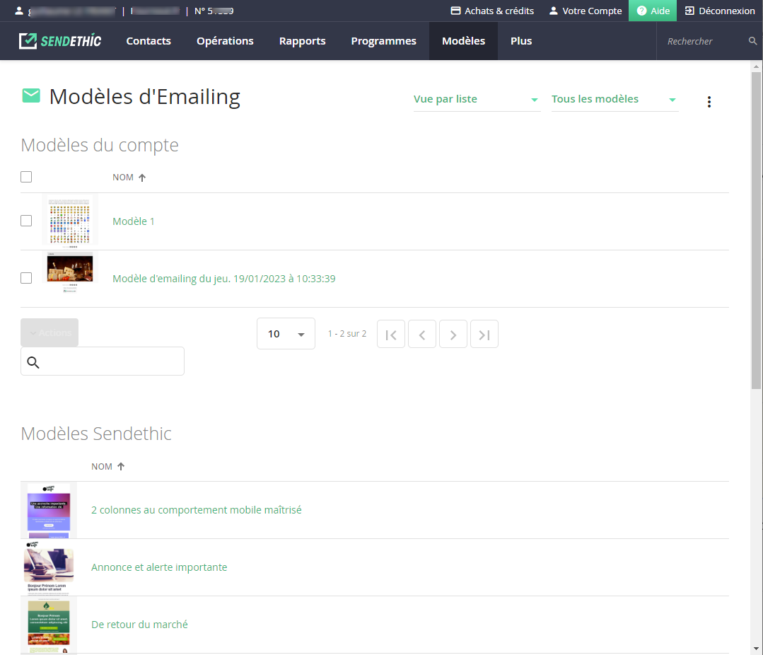 Utiliser des modèles pour créer des Emailings - Sendethic